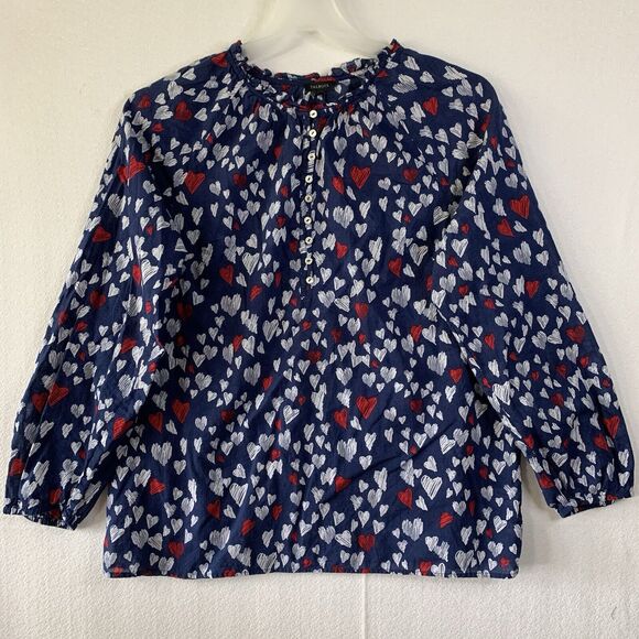 Talbots | Tops | Talbots Top Blouse Women Large Blue Red White Hearts ...